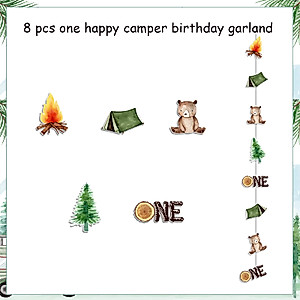 Kreatwow One Happy Camper Birthday Decoration 1st Camping Hanging Garland Camping Themed Party Hanging Swirls for Boys Girls Happy Wild Safari Jungle Party Decor Birthday Baby Shower
