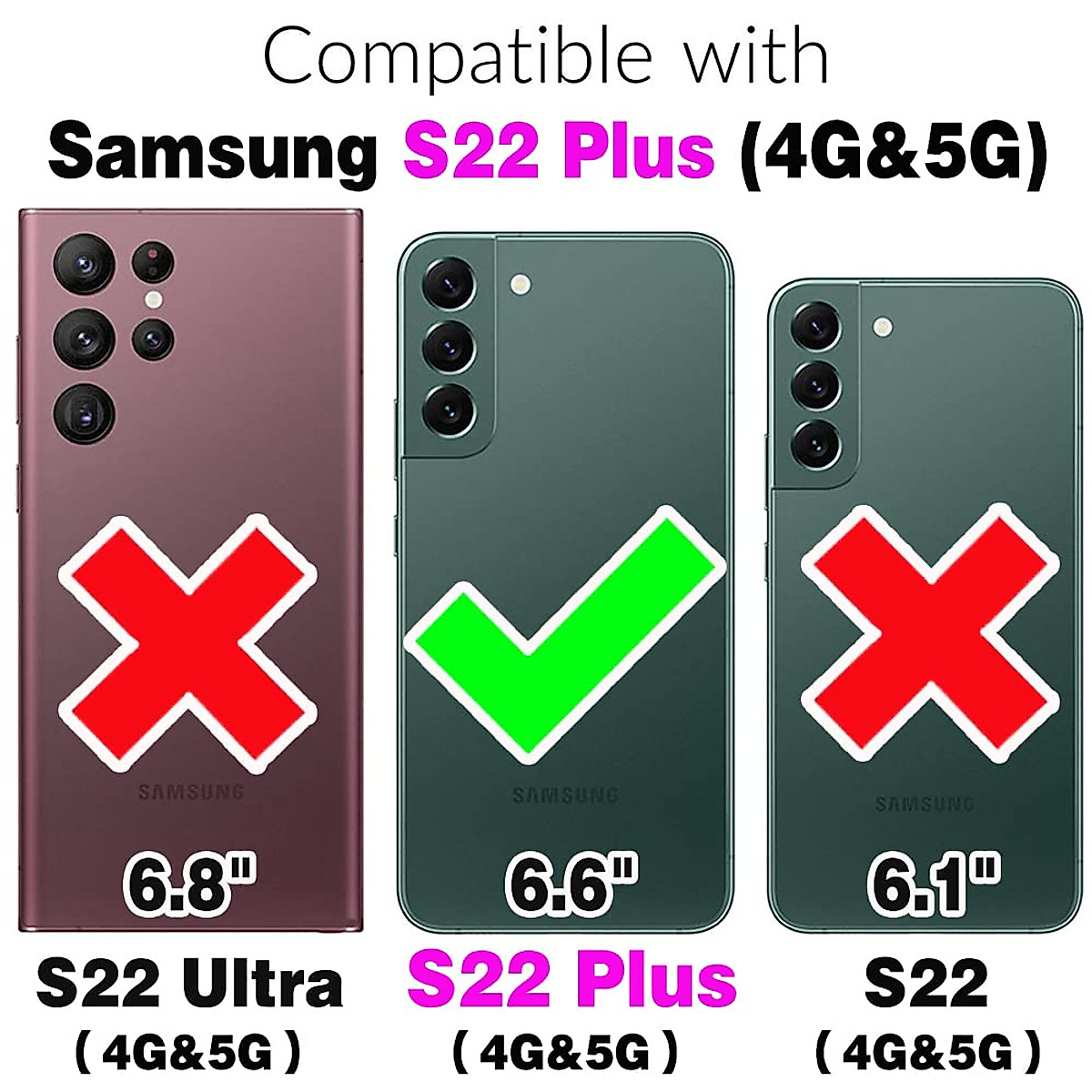 Phone Case for Samsung Galaxy S22 Plus S22+ 5G Wallet Cover with Screen Protector and Wrist Strap Lanyard RFID Credit Card Holder Ring Stand Cell Accessories S22+5G S22plus 22S + S 22 22+ Women Pink