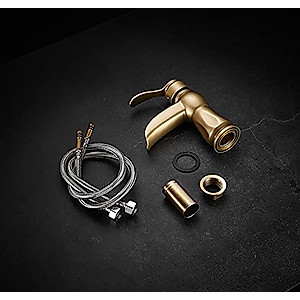 ZOOMLAND Kitchen Sink Mixer Taps Basin Mixer Faucets, Bathroom Sink Tap, Brushed Brass Hot and Cold Bath Faucet, Single Handle Hole Basin Tap Compatible with Balcony Laundry,Kitchen faucets, BWJ-681