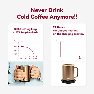 CERA+ Temperature Controlled Smart Mug 2, Self-Heating Coffee Mug with Lid, 90 Minutes Battery Life, APP or Manual Control, Gift-Packing(Brown - 14 oz)