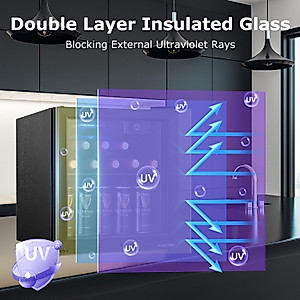 Xbeauty Beverage Refrigerator with 48 Can Mini Fridge for Office, Bar,Home,with Adjustable Removable Shelves,Convertible Door,Double Glass,1.3Cu. Ft