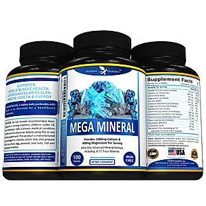 Potent Garden Mega Mineral Supplement Complete Mineral Complex with Calcium Magnesium Zinc Potassium Boron Selenium Chromium & 72 Trace Minerals Iron Free Calcium Supplement -100 Pills