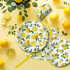 Suhelkit Lemon Party Decorations Tableware - Disposable Lemon Birthday Party Supplies, Paper Plate, Napkin, Cup, Cutlery, Summer Theme Lemon Baby Shower Bridal Shower Table Decorations | 24 Guests