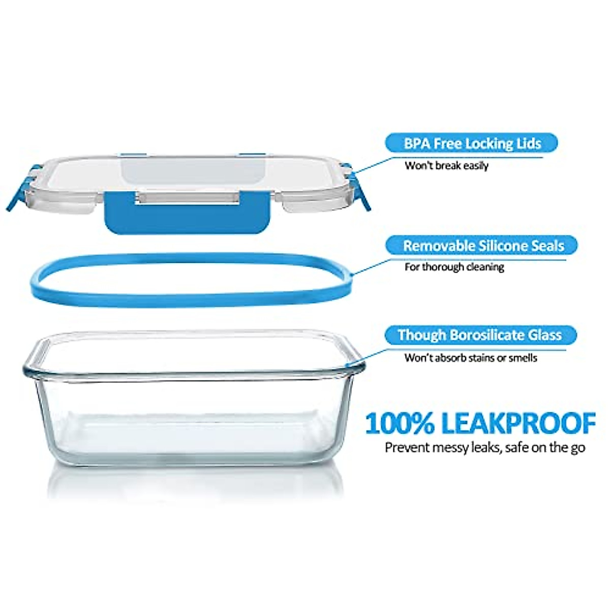 M MCIRCO 30 Pieces Glass Food Storage Containers with Upgraded Snap Locking Lids,Glass Meal Prep Containers Set - Airtight Lunch Containers, Microwave, Oven, Freezer and Dishwasher Friendly, Blue
