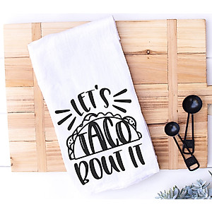 Handmade Funny Kitchen Towel - Let's Taco Bout It Funny Taco Puns Hand Towel for Taco Lovers - 28x28 Inch Perfect for Chef Housewarming Christmas Mother’s Day Birthday Gift (Lets Taco Bout It)