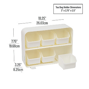 Mind Reader Tea Bag Organizer, Tea Station Organizer, Countertop Storage, Kitchen, Plastic, 10.25"L x 3.25"W x 7.75"H, White