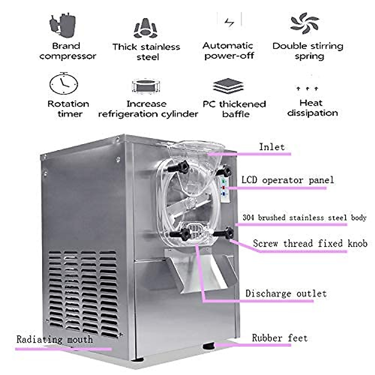 Kolice Commercial Mini Desktop Hard ice Cream Machine, Small countertop Hard ice Cream Maker, Gelato ice Cream Machine