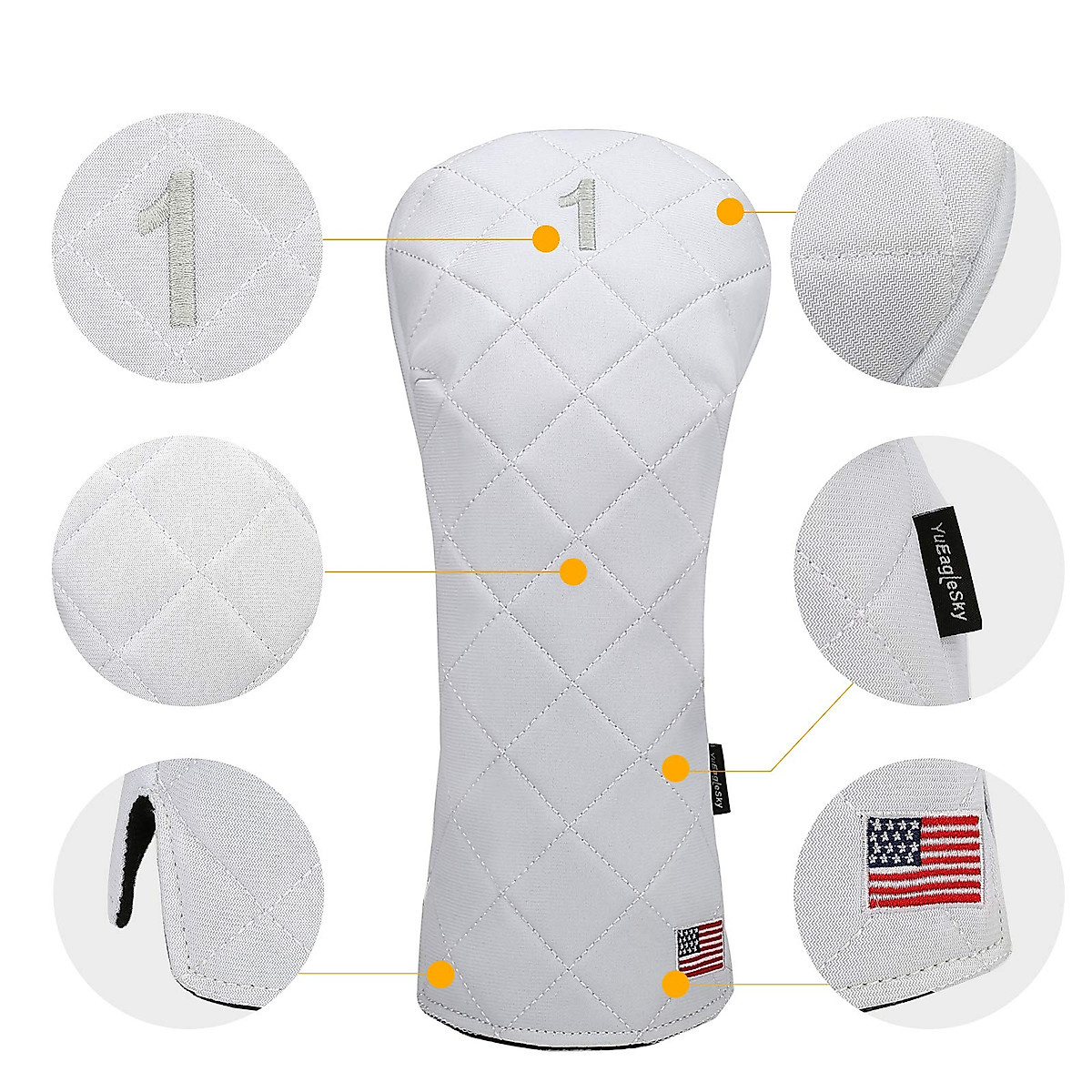 YuEagleSky Golf Head Covers Driver Fairway #3#5 USA Flag for Club Men Women (White)