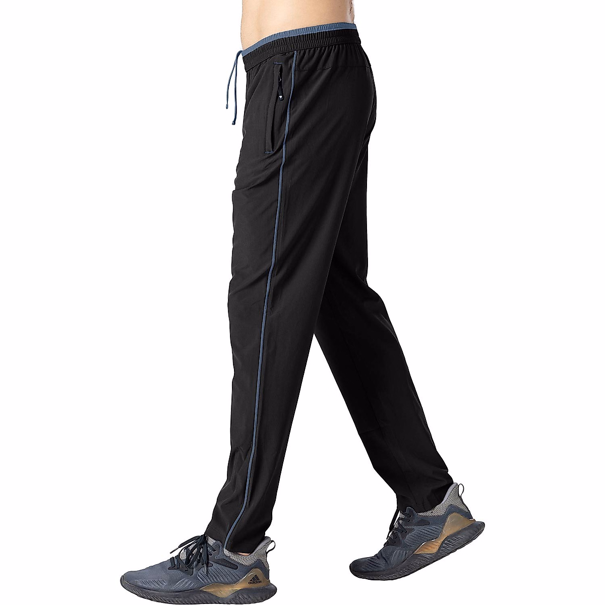 Rdruko Men's Sweat Pants Lightweight Workout Gym Jogging Track Athletic Pants Zipper Pockets Black Gray X-Large