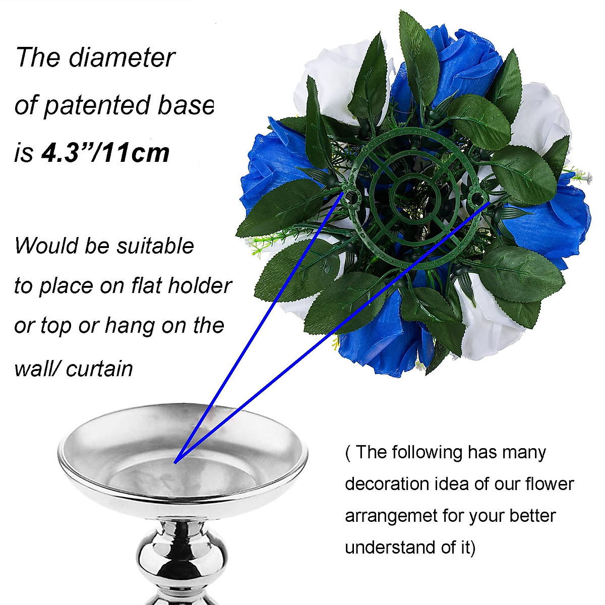 BLOSMON Rose Flowers Artificial for Decoration: 10 Pcs Royal Blue White Fake Kissing Balls for Wedding Table Centerpieces - Artificial Silk Floral Bouquet Arrangements for Home Party DIY Decor