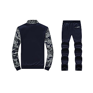 DOINLINE Men's Sweatsuit Tracksuit 2 Piece Outfit Long Sleeve Jogging Running Athletic Sports Suit Set Blue XL