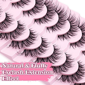 Newcally False Lashes, 9 Pairs Cat Eye False Eyelashes, Wispy Eyelashes, Faux Mink False Eyelashes, 3D Volume Lashes Strips, Handmade Cotton Thin Lash Band, Vegan, Cruelty Free