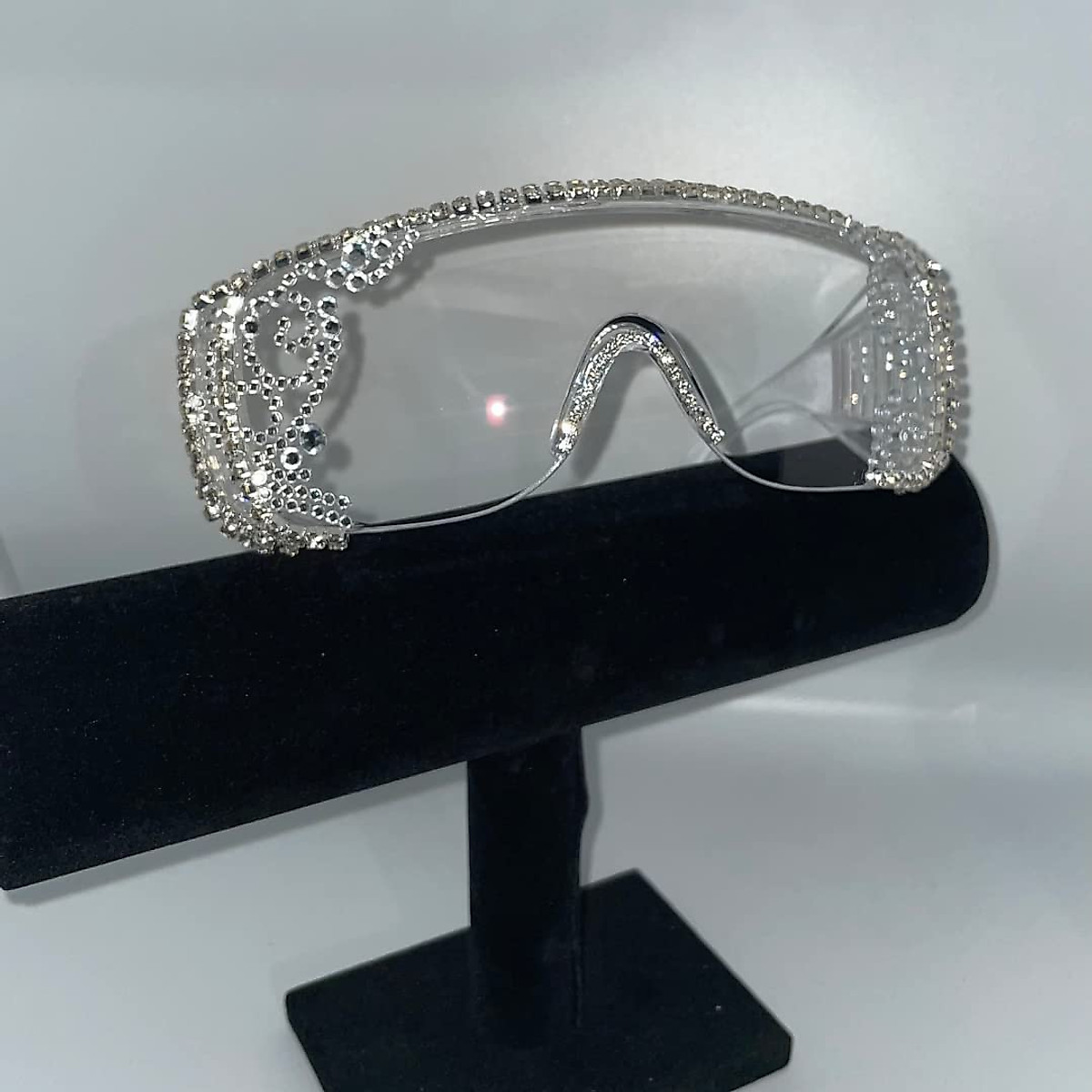 Silver Bling Eye Goggles with Swirl Gems - Handmade Fashion Accessory