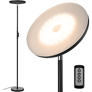 JOOFO Floor Lamp,30W/2400LM Sky LED Modern Torchiere 3 Color Temperatures Super Bright Floor Lamps-Tall Standing Pole Light with Remote & Touch Control for Living Room,Bed Room,Office (Black)