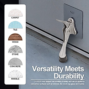 One-touch doorstop adhesive bracket , One-Touch semi-Automatic Metal Door Stopper, With Non-Slip Rubber Tip for Wood, Concrete, Tiled, and Carpeted Floors, Sticker (4inch x 1pack, white)