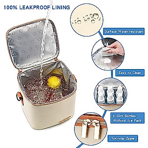 BABEYER Breast Milk Cooler Bag with Ice Pack Fits 4 Baby Bottles Up to 9 Ounce, Baby Bottle Bag with Shoulder Strap for Nursing Mom Daycare, Cream