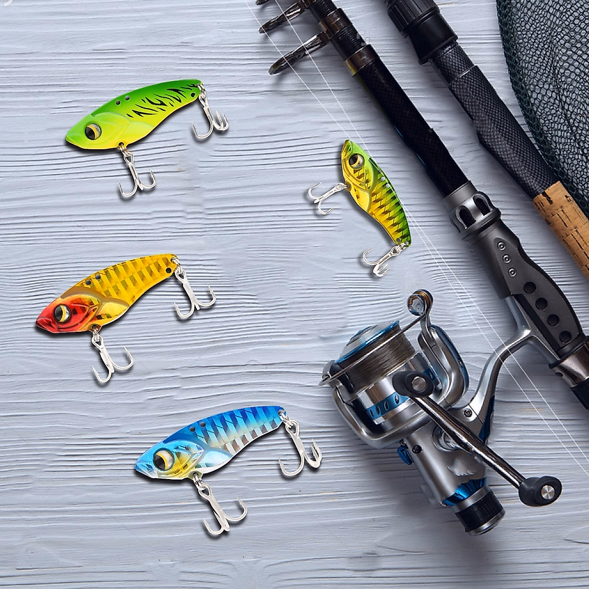 BitHeng Fishing Lures, Fishing Spoon Tackle LuresHard Metal VIB Jigging with Treble Hooks for Bass Trout Crappie Perch Freshwater Saltwater (10Pcs) Random Color, Mixed Color