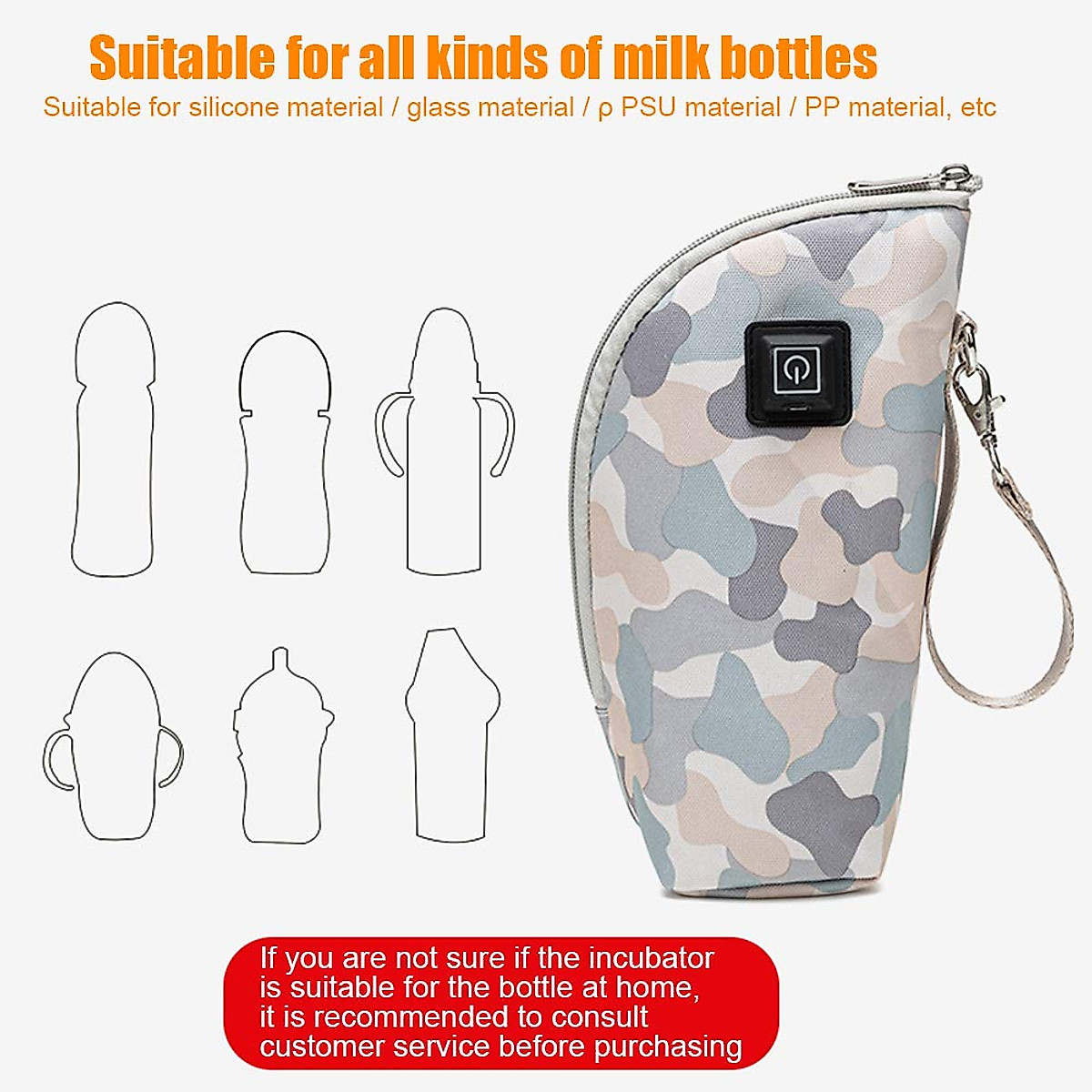 Portable Bottle Warmer, Milk Drink Heat Keeper USB Baby Bottle Warmer for Car Travel Indoor Outdoor Infant Bottle Thermostat 3 Gear Keep Warm(Camouflage)