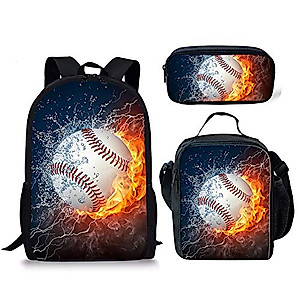 FANCOSAN 3 Piece Set Water Baseball Backpack + Lunch Box + Pencil Bags for Boys Girls