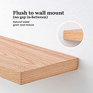 Oak Floating Shelves, 8 Inch Deep Floating Shelf Wall Mounted, 24 Inch Long Wooden Wall Shelf Set of 2, Farmhouse Rustic Hanging Shelving for Kitchen, Bedroom, Living Room, Natural Oak Color