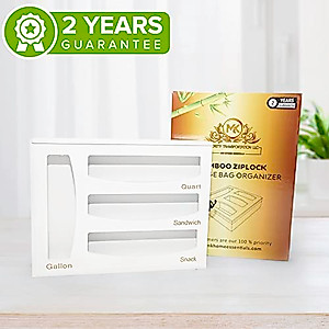 Bamboo Ziplock Bag Organizer for Drawer- Water Resistance Kitchen Organizer with 4 Slots, Effective Storage Bag Organizer with Removable Top- Suitable for Quart, Gallon & Snacks Zip Lock Bag- White