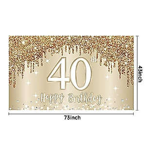 Happy 40th Birthday Banner Backdrop Decorations for Women, Gold White 40 Birthday Sign Party Supplies, Forty Year Old Birthday Photo Booth Background Poster Decor(72.8 x 43.3 Inch)