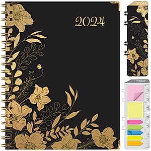 HARDCOVER 2024 Planner: (November 2023 Through December 2024) 8.5"x11" Daily Weekly Monthly Planner Yearly Agenda. Bookmark, Pocket Folder and Sticky Note Set (Golden Floral)