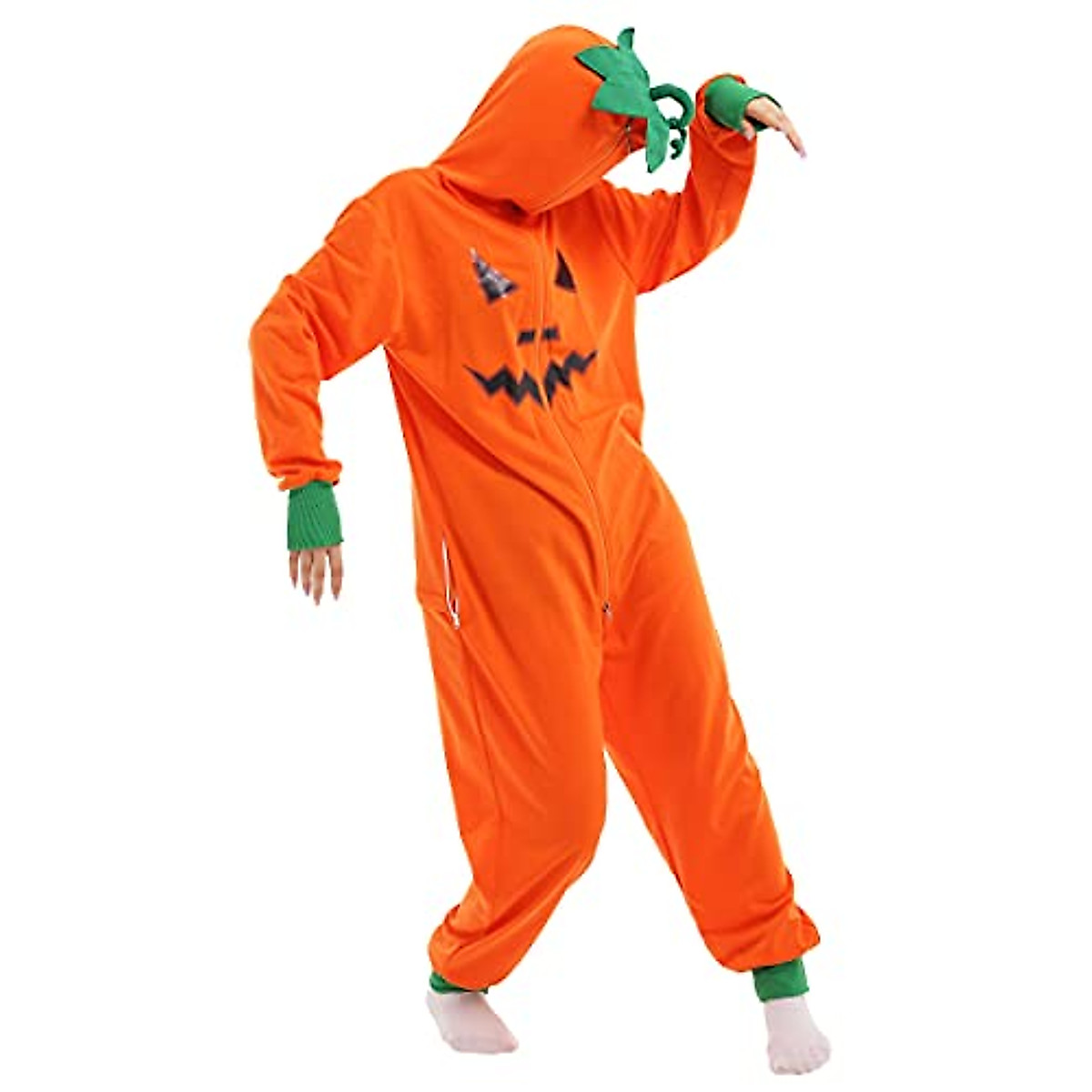 haikyuu Halloween Onesie Pajamas Adult Bat Skellington Printed Long Sleeve Hooded Kigurumi Sleepwear Jumpsuit Costume Outfits (small, Pumpkin-yellow)