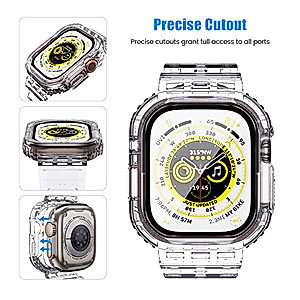 ABELTA Band Compatible for Apple Watch Ultra 49mm with Bumper Case Cover, Clear Crystal Men Women Durable Sport Transparent Protective Band for iWatch Ultra