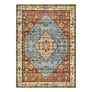 WITSHOCK Boho Area Rug Machine Washable Rugs for Living Room Bedroom Kitchen, 5x7 Area Rugs Kitchen Rugs Non Slip Washable Stain Low Pile Resistant Floor Carpet, Indoor Outdoor Rugs for Entryway, Red