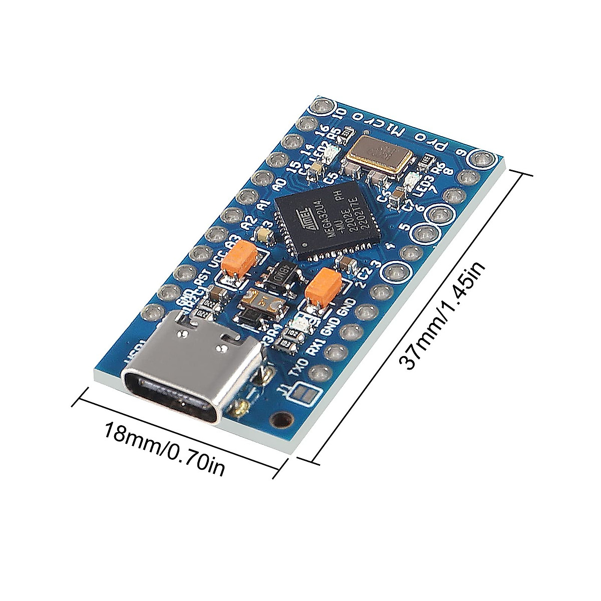AITRIP 2PCS Pro Micro ATmega32U4 5V 16MHz Type-C Development Module Board with 2 Row pin Header Compatible arduino Leonardo Replace ATmega328 Pro Mini