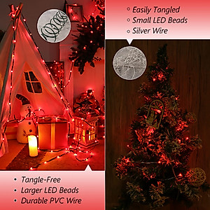 Joomer Red Christmas Lights, 66ft 200 LED String Lights 8 Modes Plugin Timer Indoor Outdoor Fairy Twinkle Lights for Home,Garden,Trees, Christmas Decorations