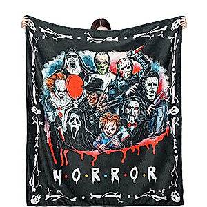 Horror Movie Watching Halloween Throw Blanket Scary Movie Fuzzy Flannel for Couch Sofa or Bed 50inch*60inch