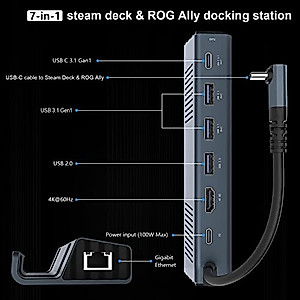 MVRPDXC Docking Station for Steam Deck & ROG Ally, 7-in-1 Steam Deck & Legion Go Dock with HDMI 2.0 4K@60Hz, Gigabit Ethernet, USB 2.0, 2 USB 3.1 Gen1, USB-C 3.1 Gen1and Full Speed Charging USB-C Port