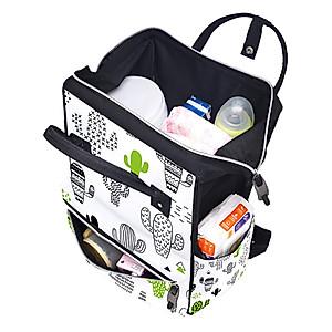 Shiiny Cute Hand Drawn with Cactus Diaper Bag Backpack for Baby Care, Multi Function Waterproof and Cooler Tote Travel Backpack (Nappy Bag, Tissue Pocket)