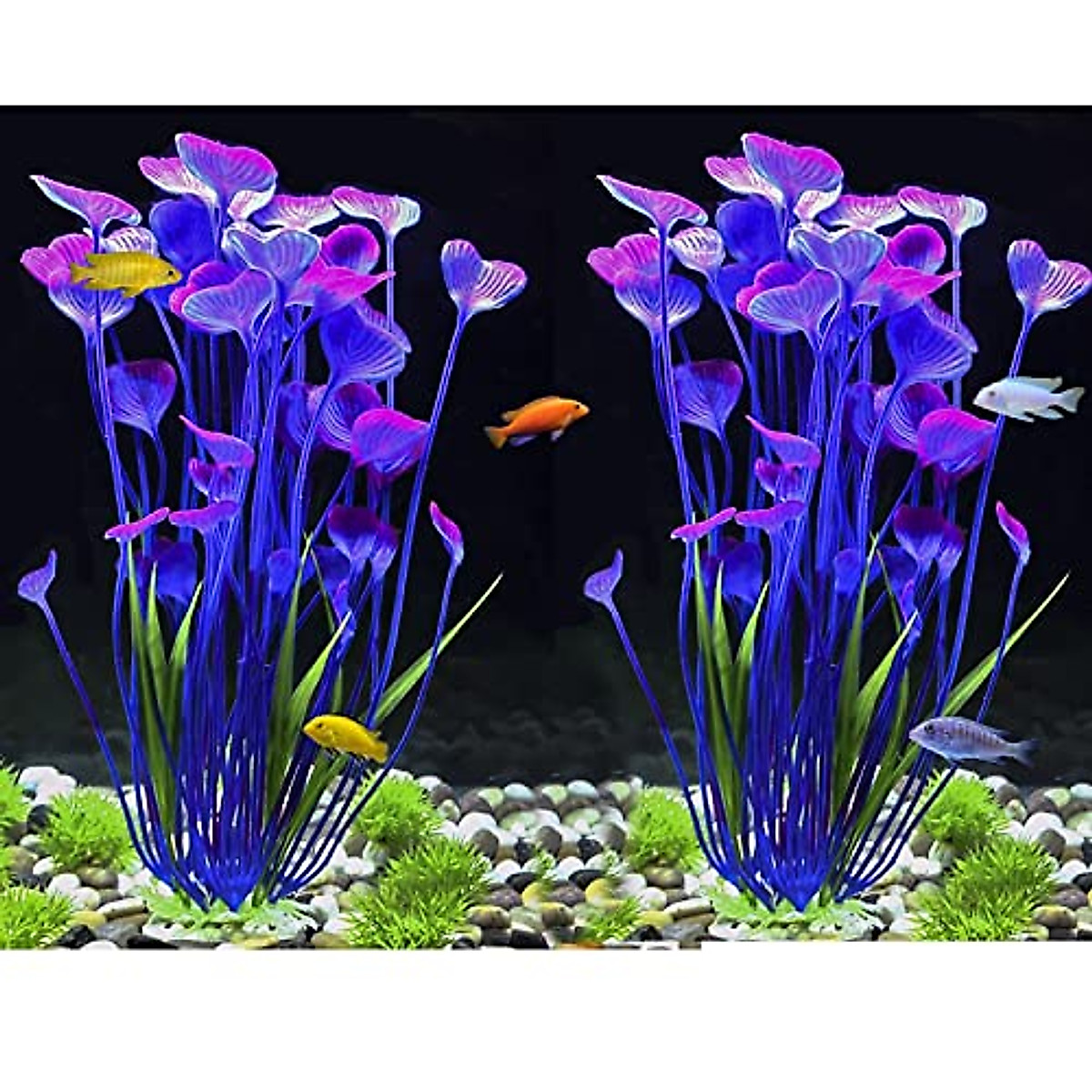 Woyrise Large Plastic Plants Decor for Aquarium,Tall Artificial Plants Ornament for All Fish Tank 15.6 Inch (2pcs)