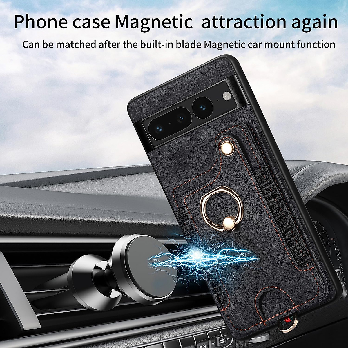 for Samsung A04 Phone case, Leather case flip Card Protection case Black