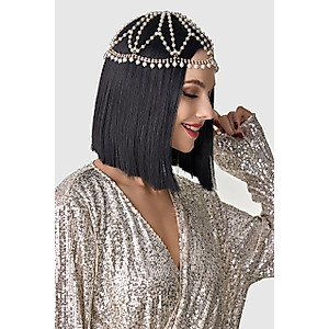 BABEYOND 1920s Crystal Cap Headpiece Rhinestone Head Chain Roaring 20s Great Gatsby Hair Accessories for Art Deco Party