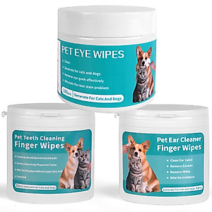 Dog Teeth Cleaning Wipes Dog Eyes Wipes Dog Ear Wipes Finger (3 Pack 200 Wipes) Pet Cleaning Wipes Kit,Dog Wipes Cleaning Deodorizing for Removing Plaque and Tartar & Ear Wax & Eye Secretions