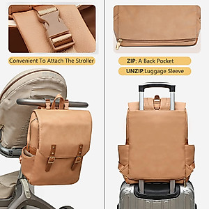 miss fong Leather Diaper Bag Backpack Diaper Bag Purse, Baby Diaper Bag for mom dad with 12 Diaper Bag Organizers, Changing Pad and 4 Insulated Pockets, Faux Leather Diaper Bag Backpack(Brown)