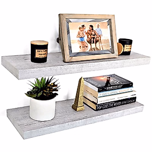 Overstock Designer 24" Floating Wall Shelves, Large Wooden Rack Set of 2 Grey