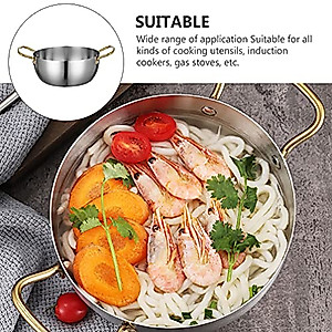 YARDWE Noodle Pot Korean Ramen Pot: Cooking Pasta Pot Kitchen Soup Stovetop Pot Stainless Steel Noodle Pan Cooker Seafood Pot with Handle 24. 5X16X7. 3CM