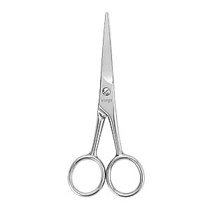 LIVINGO 4.5 inches Beard & Mustache Scissors for Men, Professional Rounded Tip Safety Sharp Stainless Steel Small Beauty Facial Nose Hair Trimming Shears Kit with Mini Comb and Leather Case