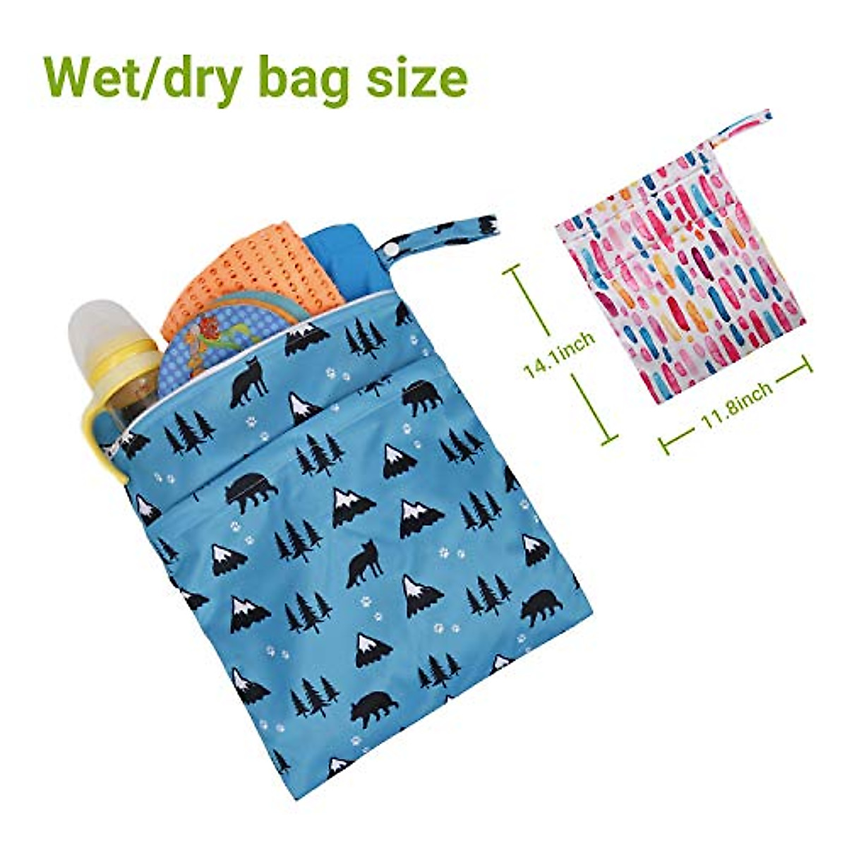 TRENSOM Wet Bag for Swimsuit Waterproof Reusable bags with Two Zippered Pockets Graffiti Watercolor Wet Dry bag Travel Beach Pool Yoga Gym Bag for Pump Wet Clothes 2pcs