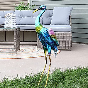 Sunnydaze Outdoor Metal Crane Statue Yard Art, Lawn and Garden Sculpture Decor - Backyard 29-Inch Decorative Accent