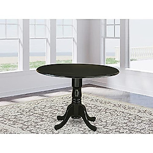 East West Furniture DLT-BLK-TP Dublin Modern Kitchen Table - a Round Dining Table Top with Dropleaf & Pedestal Base, 42x42 Inch, Black