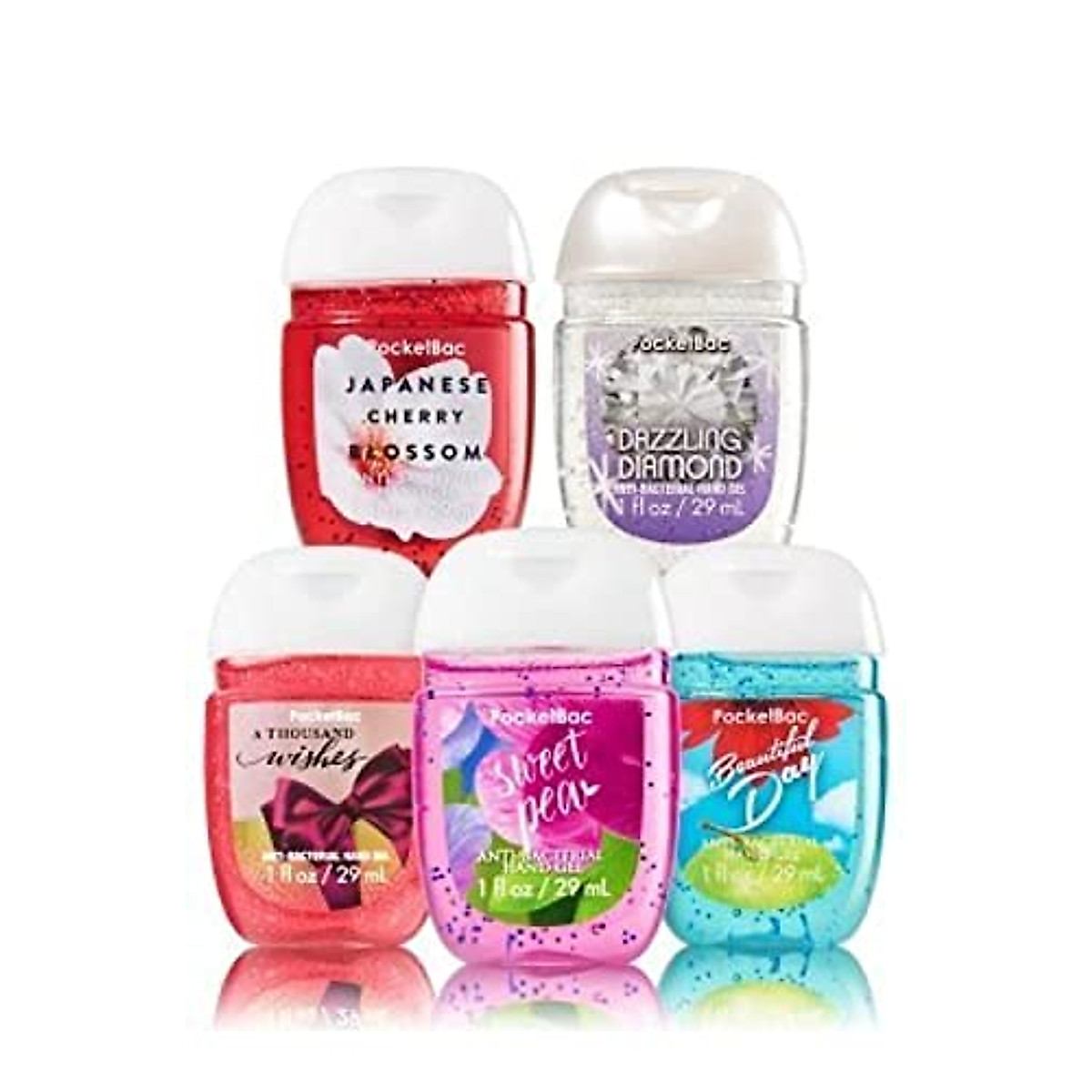 Bath and Body Works Anti-Bacterial Hand Gel 5-Pack PocketBac Sanitizers, Assorted Scents, 1 fl oz each