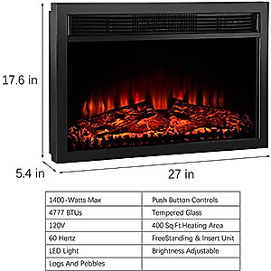 MATHROSE 26 Inch Electric Fireplace Insert LED 1400W/120V Embedded&Freestanding 3D Realistic Flame Effect Heater with Remote Control, Overheating Protection