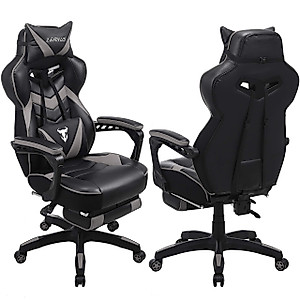 Zeanus Gaming Chairs for Adults Ergonomic Computer Chair with Footrest Gamer Chair with Massage Recliner PC Gaming Chair Home Office Desk Chair Big and Tall Racing Chair Lumbar Support Grey