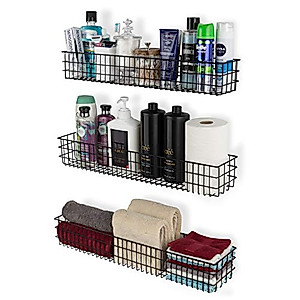 Wall35 Kansas Wall Mounted Black Bookshelf for Kids' Room Decor, Metal Wire Storage Basket Set of 3 (Varying Sizes)